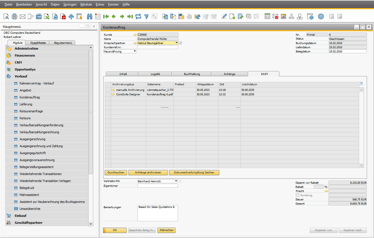 EASY Dokumentenmanagement in SAP Business One